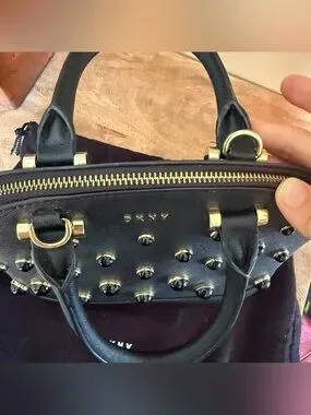 Dkny | Bags | Dkny Black Leather Studded Satchel With Gold Hardware ...